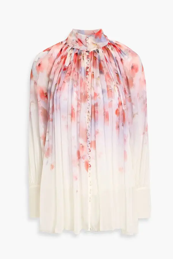 Zimmermann Gathered Floral-print Georgette Blouse