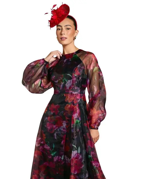 Coast Organza Puff Sleeve Midi Dress - Pink