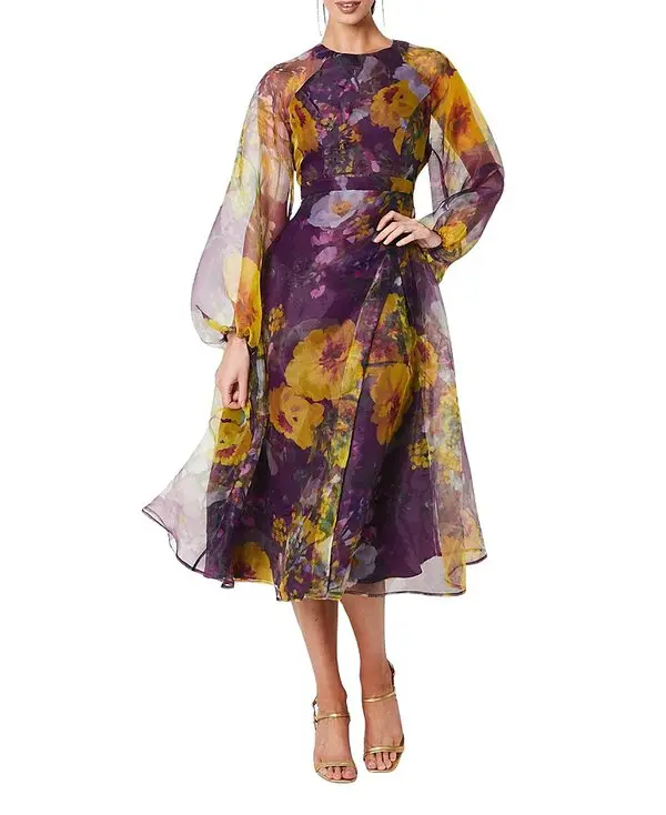 Coast Organza Puff Sleeve Midi Dress - Purple