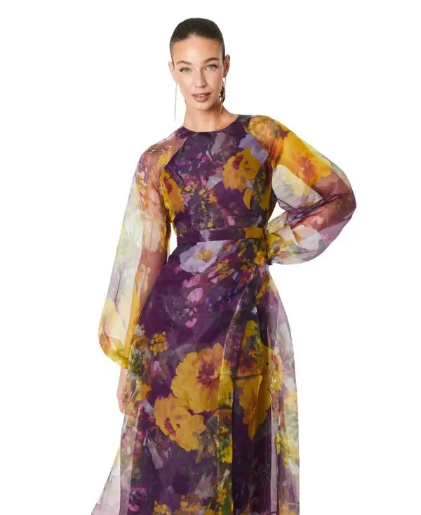 Coast Organza Puff Sleeve Midi Dress - Purple