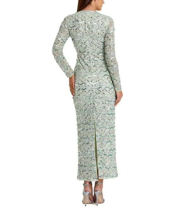 Mac Duggal Geometric Embellished Long Sleeve Gown