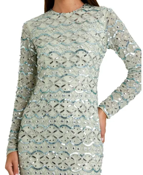 Mac Duggal Geometric Embellished Long Sleeve Gown