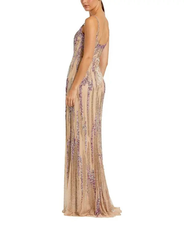 Mac Duggal Thin-strap Embellished Mesh Column Gown
