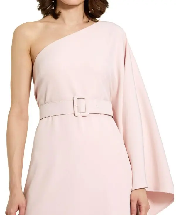 Mac Duggal Crepe One-sleeve Belted Kaftan Dress