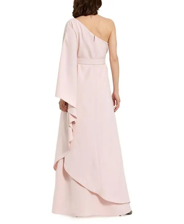 Mac Duggal Crepe One-sleeve Belted Kaftan Dress