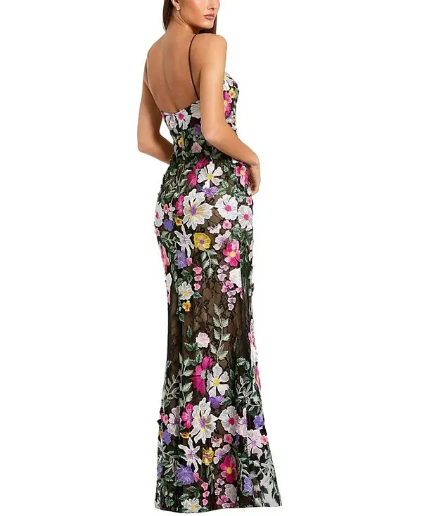 Mac Duggal Floral Embroidered Sleeveless Bustier Gown - Black Multi