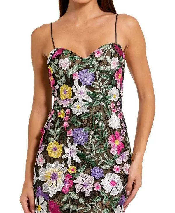 Mac Duggal Floral Embroidered Sleeveless Bustier Gown - Black Multi