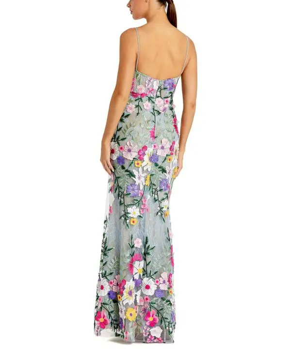 Mac Duggal Floral Embroidered Sleeveless Bustier Gown - Sage Multi