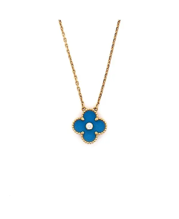 VAN CLEEF & ARPELS Vintage Alhambra Pendant Necklace 18k And Blue Sevres Porcelain With Diamond - Gold