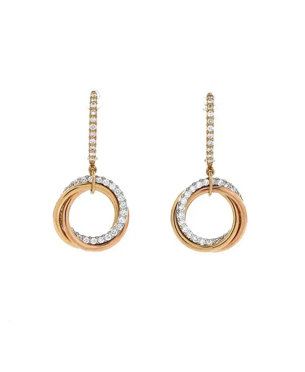 CARTIER Trinity 18k Tricolor Diamond Dangle Hoop Earrings - Gold