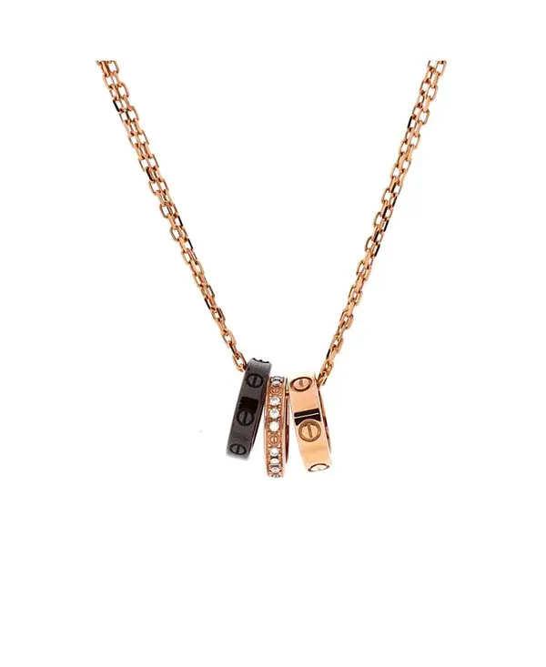 CARTIER Love 3 Ring Pendant Necklace - Pink