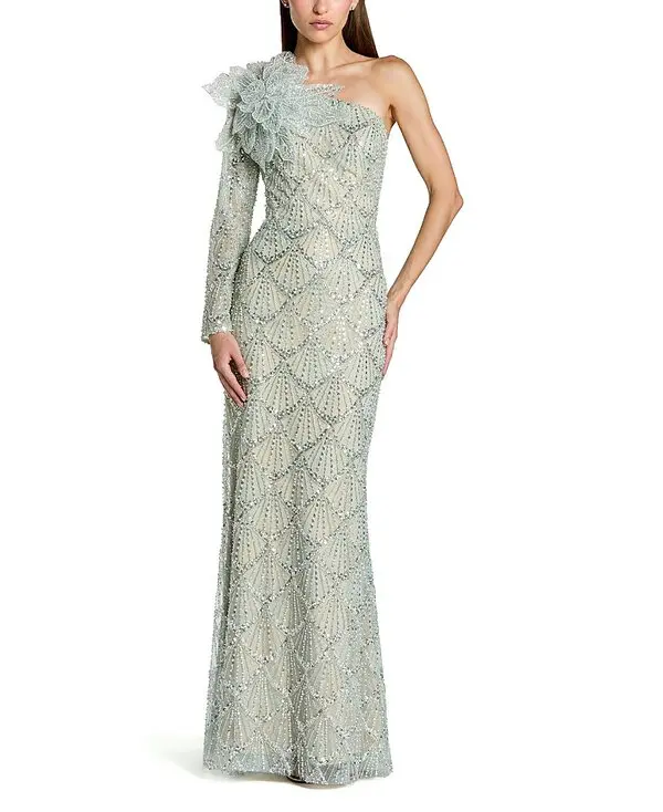 Mac Duggal One-sleeve Sequin Embellished Column Gown