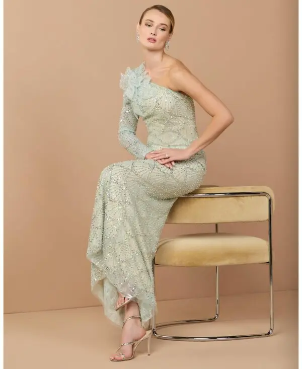 Mac Duggal One-sleeve Sequin Embellished Column Gown