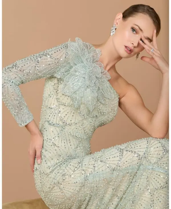 Mac Duggal One-sleeve Sequin Embellished Column Gown