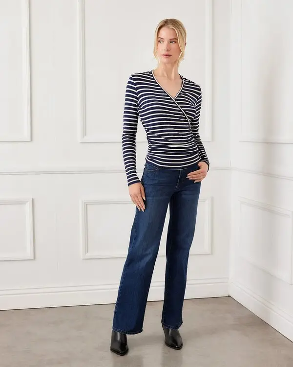 Karen Kane Long Sleeve Side Shirred Crossover Top