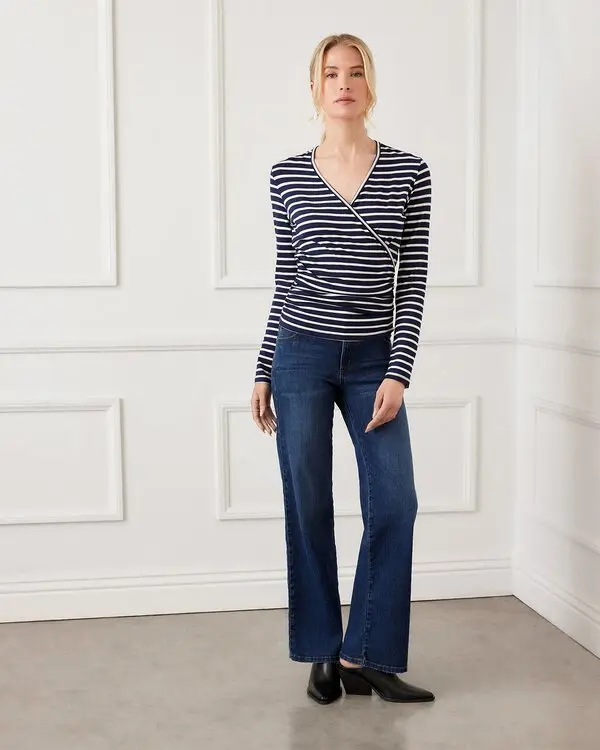 Karen Kane Long Sleeve Side Shirred Crossover Top