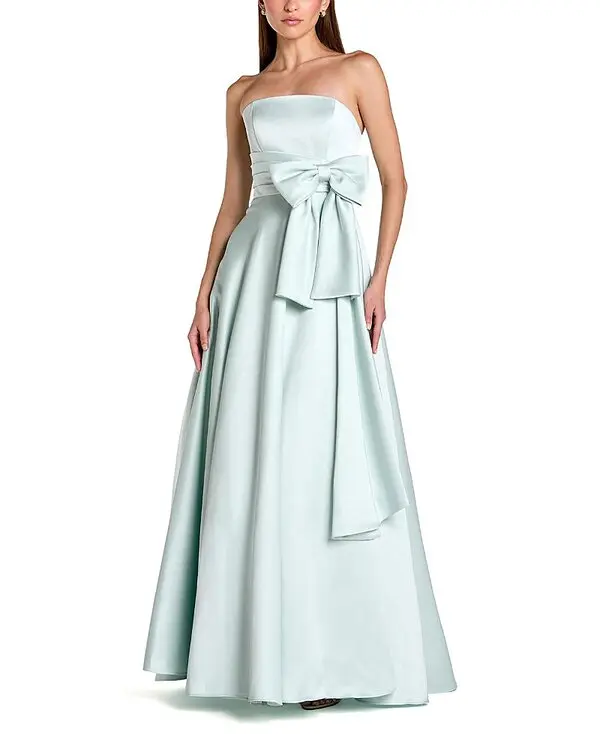 Mac Duggal Strapless Satin Ballgown With Bow Detail