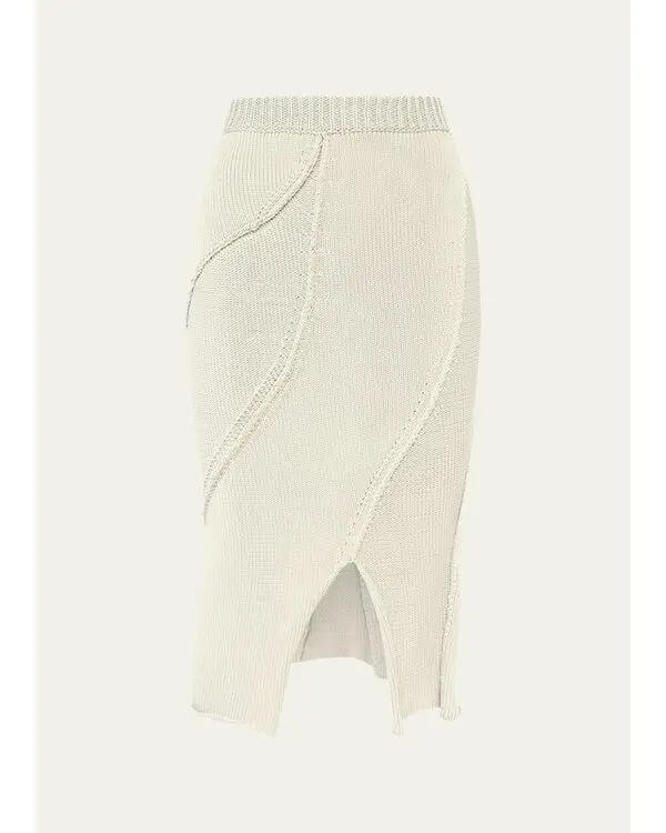 AISLING CAMPS Diagonal Knit Slit Skirt - White