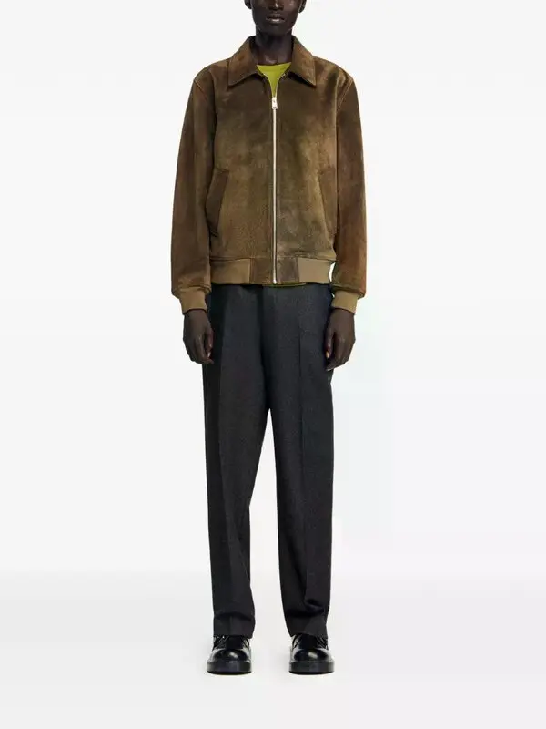 Sandro Suede Zip Jacket With Welt Pockets - Brown