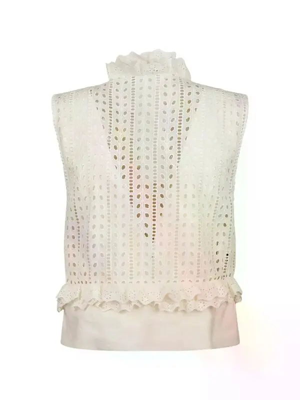 Alberta Ferretti Ruffled Eyelet Blouse - Neutrals