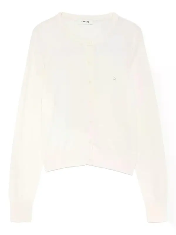 Sandro Cropped Round Neck Cardigan With Padded Shoulders - Neutrals