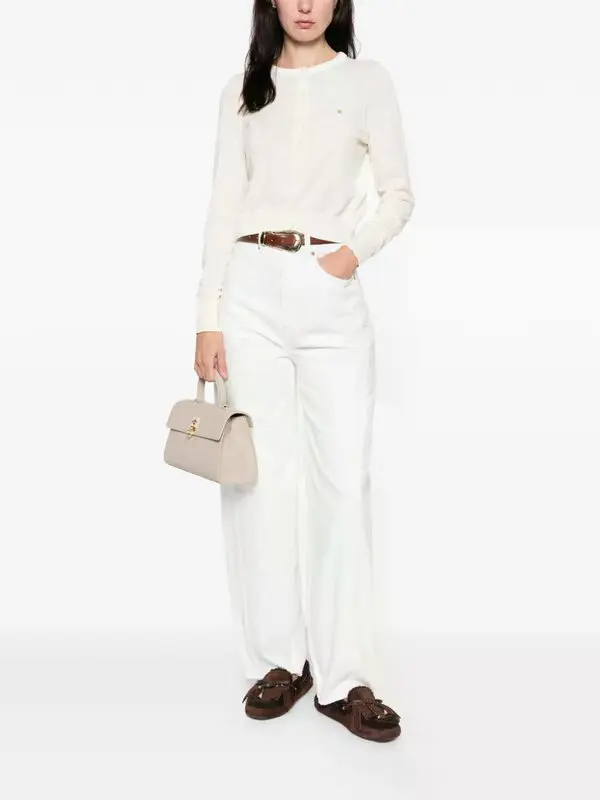 Sandro Cropped Round Neck Cardigan With Padded Shoulders