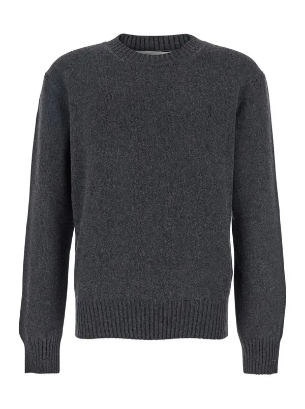 Ami Crew-neck Cashmere Sweater With Ribbed Trims - Grey