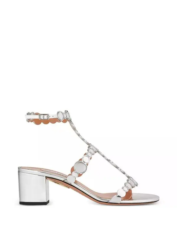 AQUAZZURA Circle Embellished Ankle Strap Block Heel Sandals