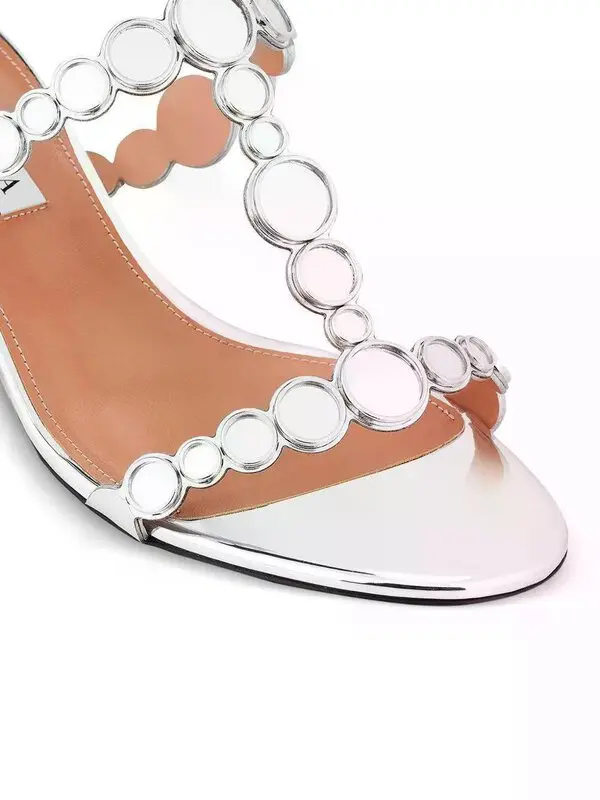 AQUAZZURA Circle Embellished Ankle Strap Block Heel Sandals
