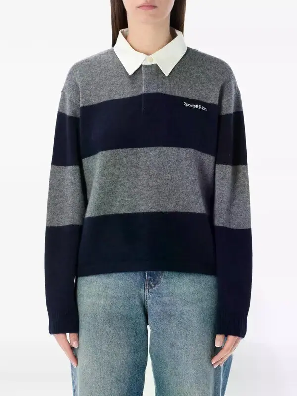 SPORTY & RICH Logo-embroidered Striped Polo Collar