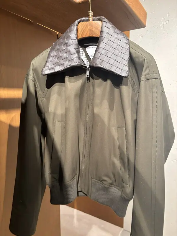 Bottega Veneta Bomber Jacket With Leather Collar - Green