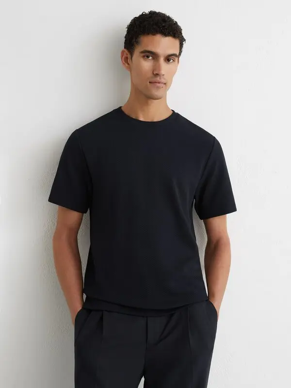 REISS Jack Textured Crew-neck Modern-fit T-shirt - Navy