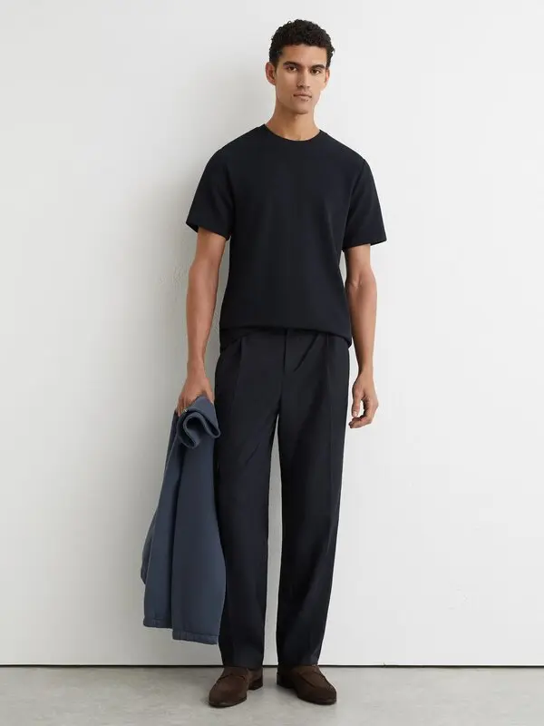 REISS Jack Textured Crew-neck Modern-fit T-shirt - Navy