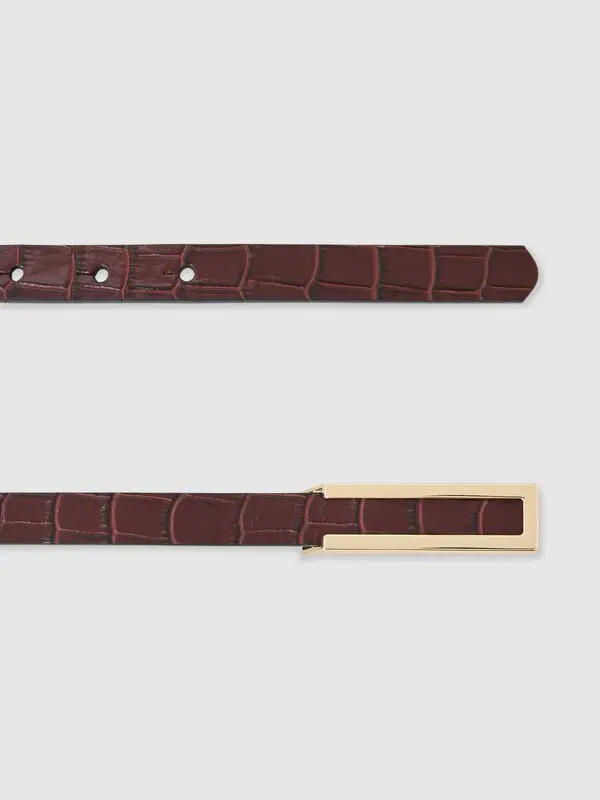 REISS Bronya Leather Crocodile-effect Belt - Burgundy