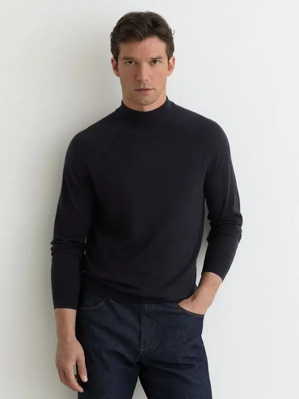 REISS Littlebury Merino Wool Mock-neck Jumper - Navy