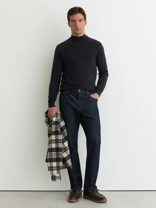 REISS Littlebury Merino Wool Mock-neck Jumper - Navy