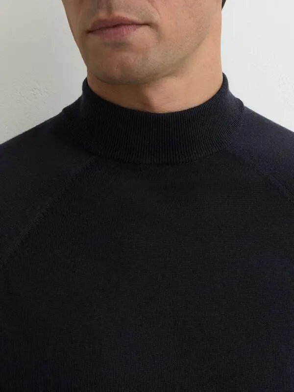 REISS Littlebury Merino Wool Mock-neck Jumper - Navy
