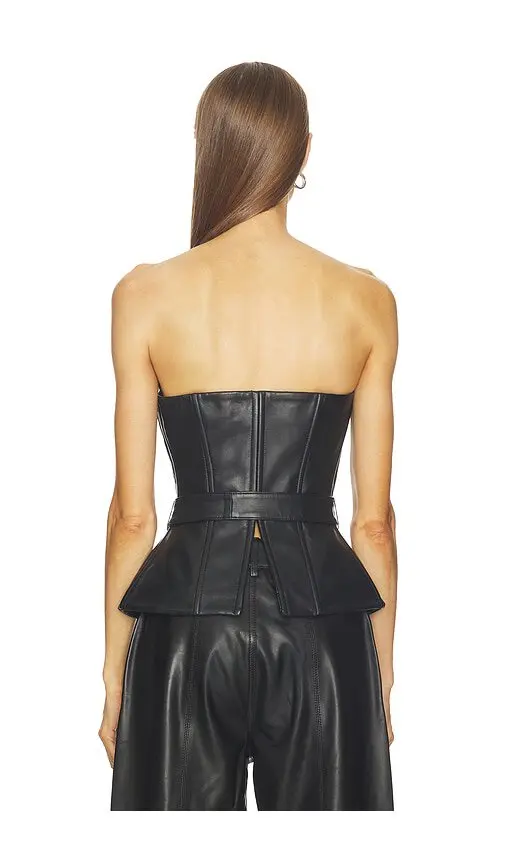 LAMARQUE Leather Corset Top With Belt - Black