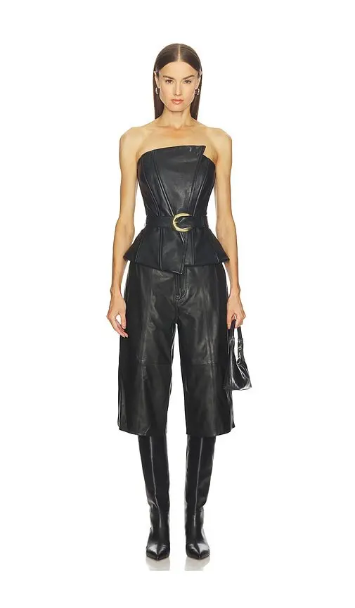 LAMARQUE Leather Corset Top With Belt - Black