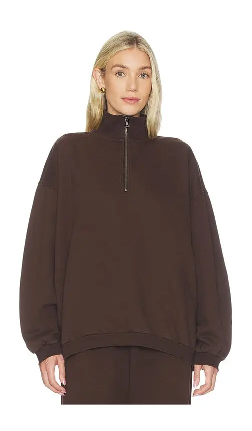 SKIMS Boyfriend Fleece Slouchy Turtleneck Pullover - Espresso
