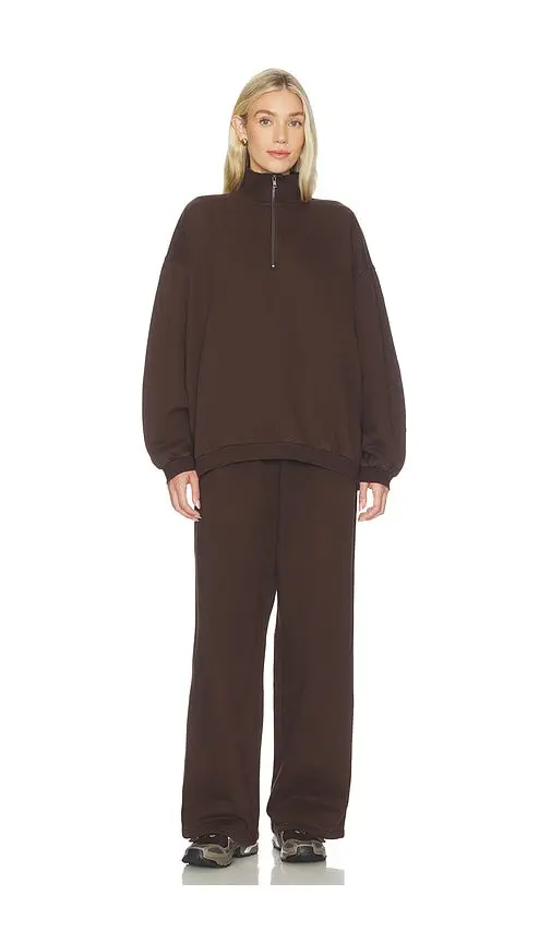 SKIMS Boyfriend Fleece Slouchy Turtleneck Pullover - Espresso