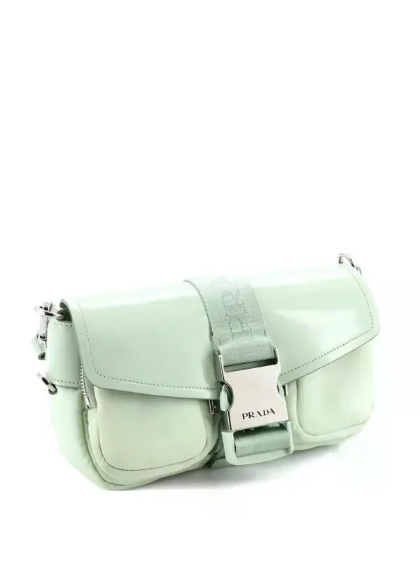 Prada Buckle Pocket Spazzolato Leather And Tessuto Crossbody Bag - Green
