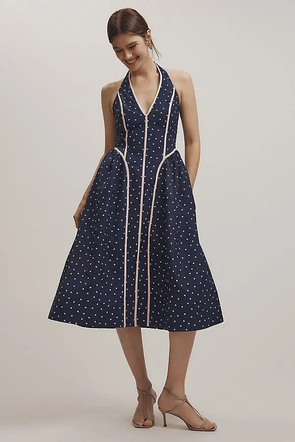 Maeve V-neck Waisted Halter Midi Dress