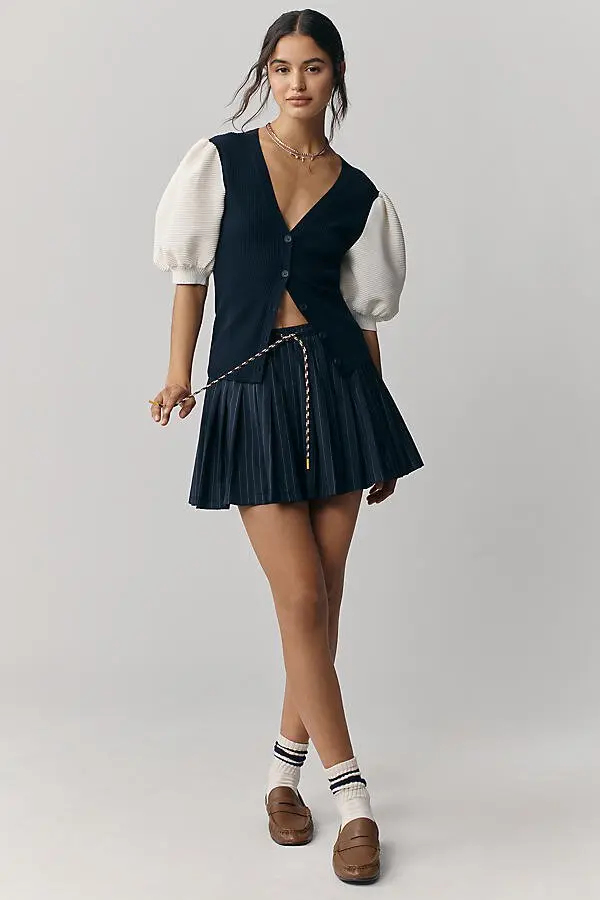 Maeve Puffed Short-sleeve V-neck Cardigan Sweater