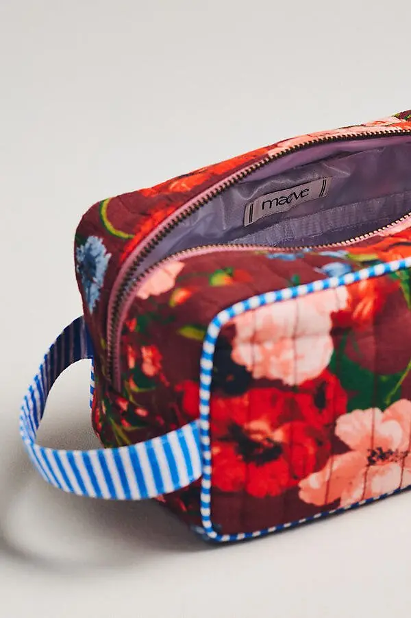 Maeve Patterned Puffy Cosmetic Bag - Maroon Floral
