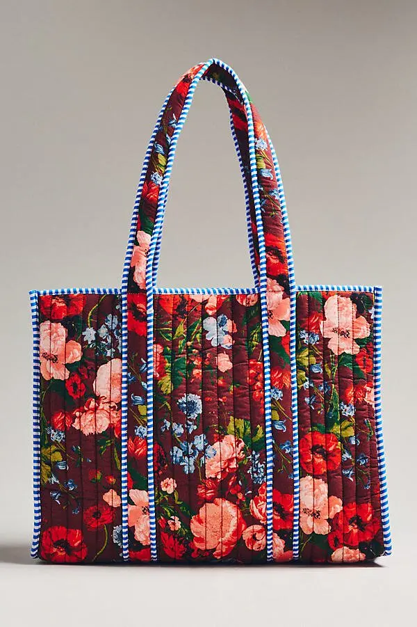 Maeve Patterned Puffy Tote Bag - Maroon Floral