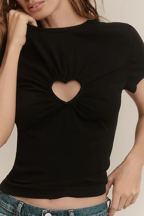 Anthropologie Heart Cutout Tee - Black