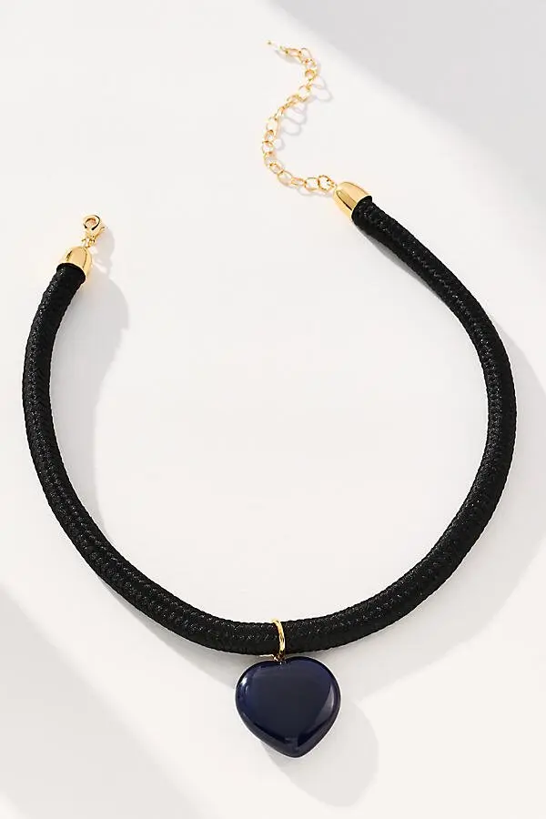 Anthropologie Puff Heart Corded Necklace - Black