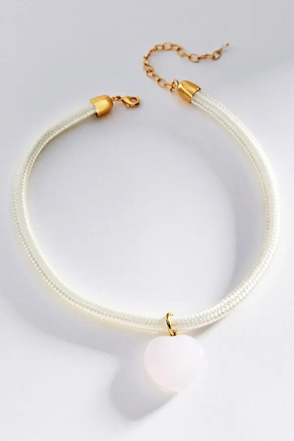 Anthropologie Puff Heart Corded Necklace - Cream