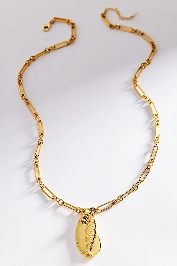 Anthropologie Fish Pendant Chain Necklace - Gold